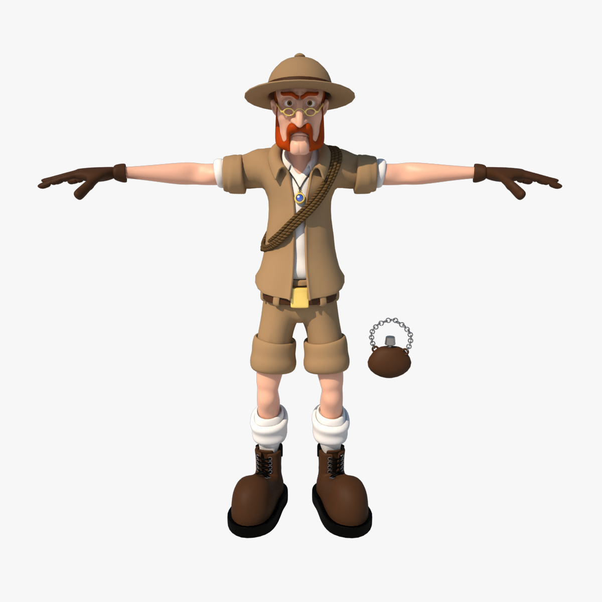 cartoon explorer character rigged 3d model