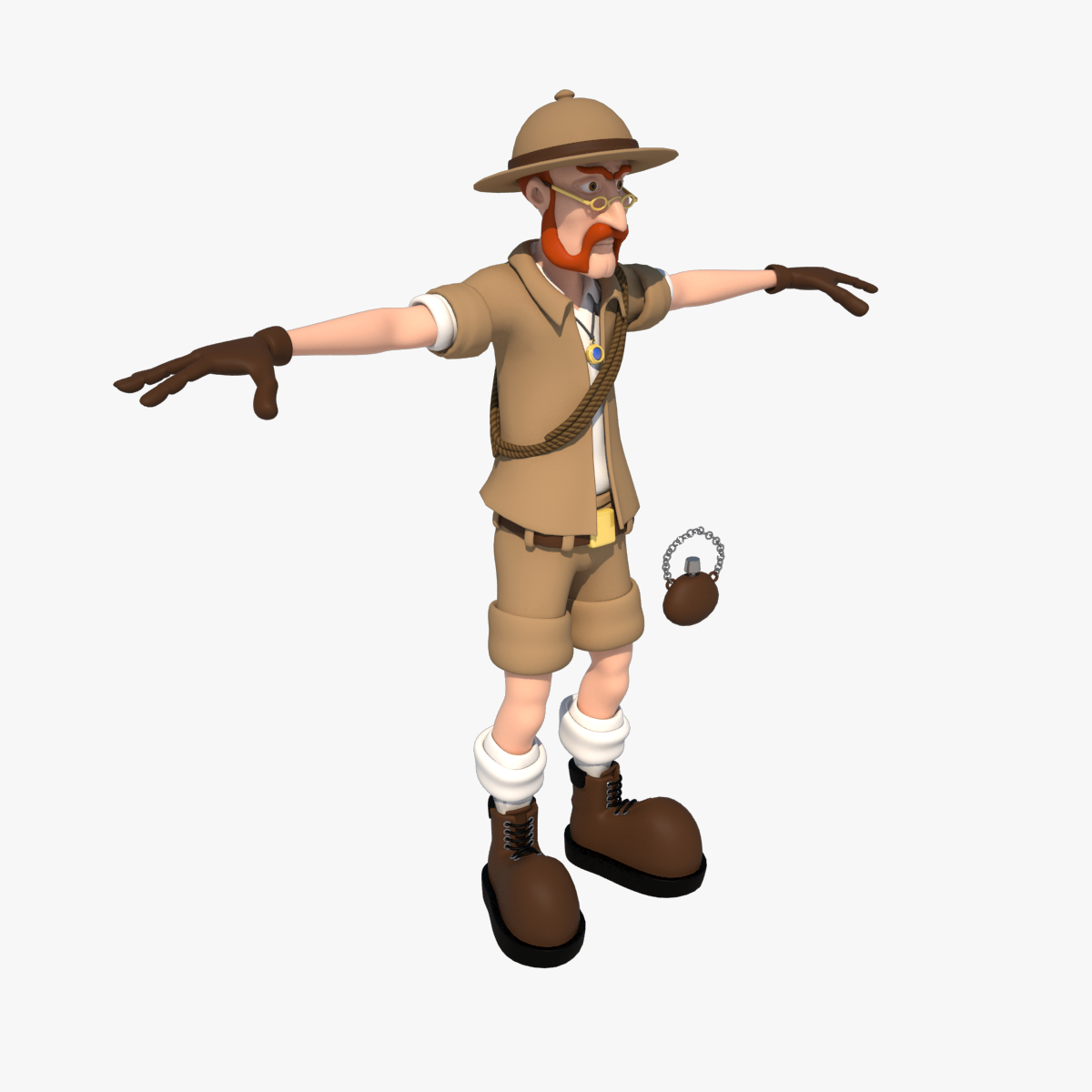 cartoon explorer character rigged 3d model