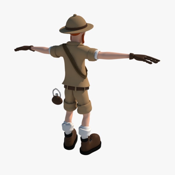 cartoon explorer character rigged 3d model