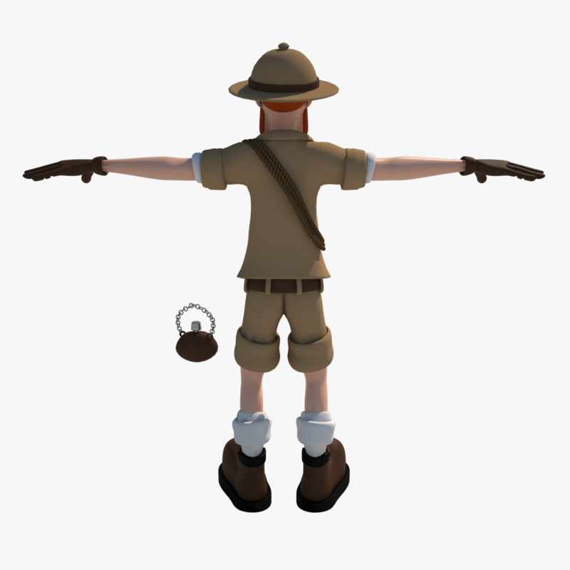 cartoon explorer character rigged 3d model