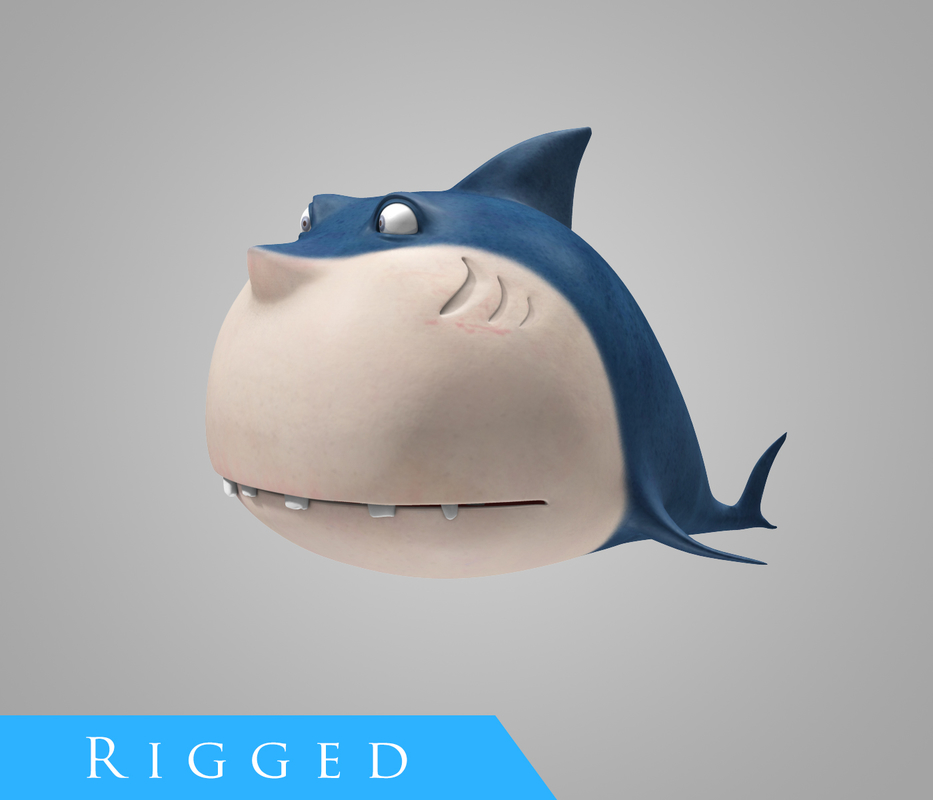 cartoon shark rigged obj