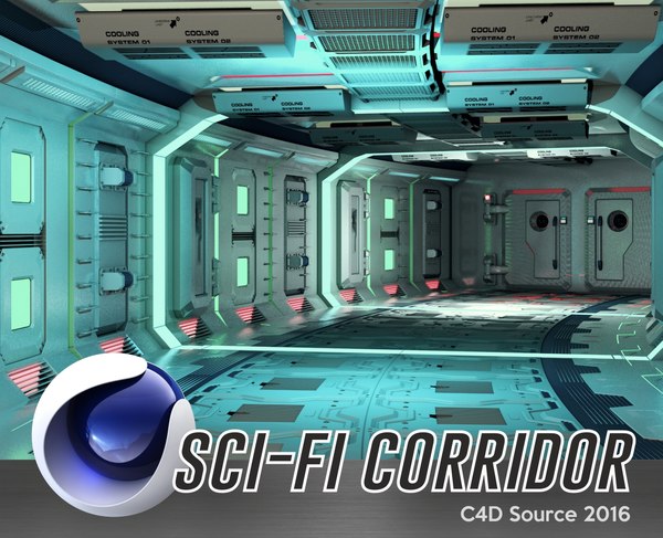 c4d sci-fi spaceship corridor