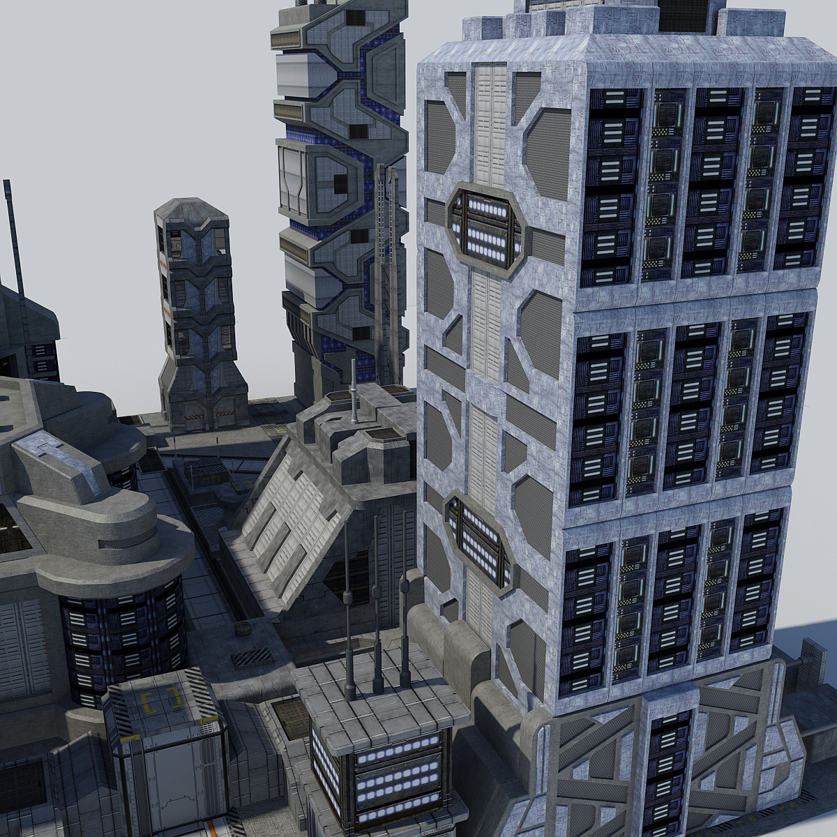 science fiction futuristic buildings obj