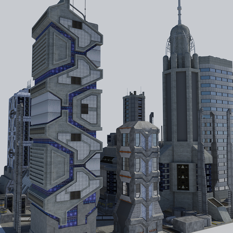 science fiction futuristic buildings obj