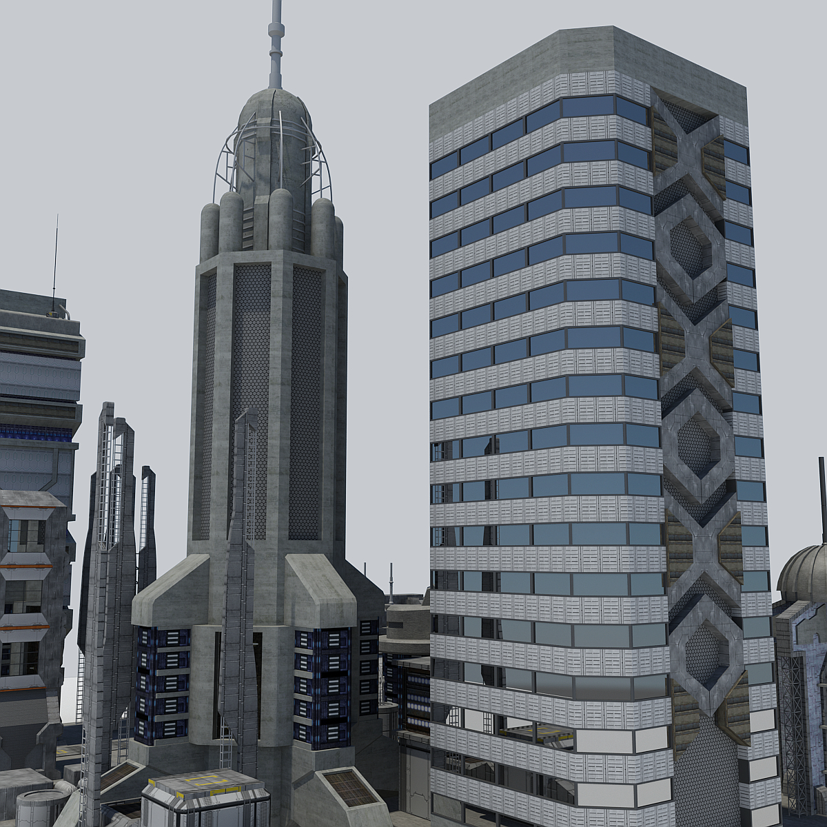 science fiction futuristic buildings obj