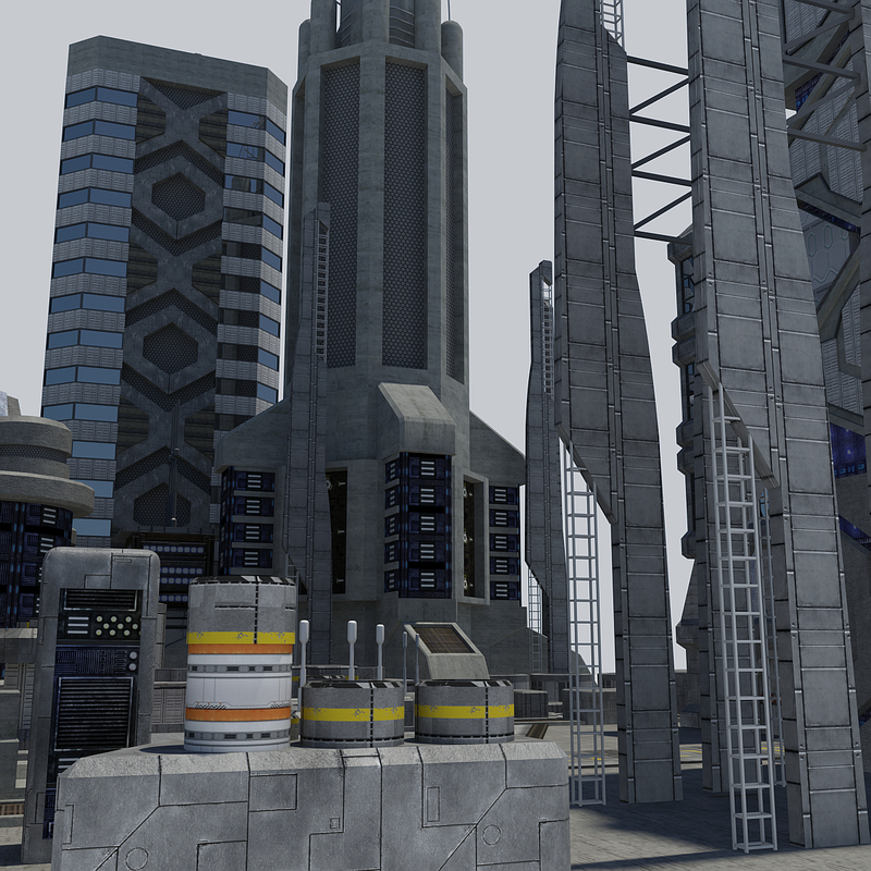 science fiction futuristic buildings obj