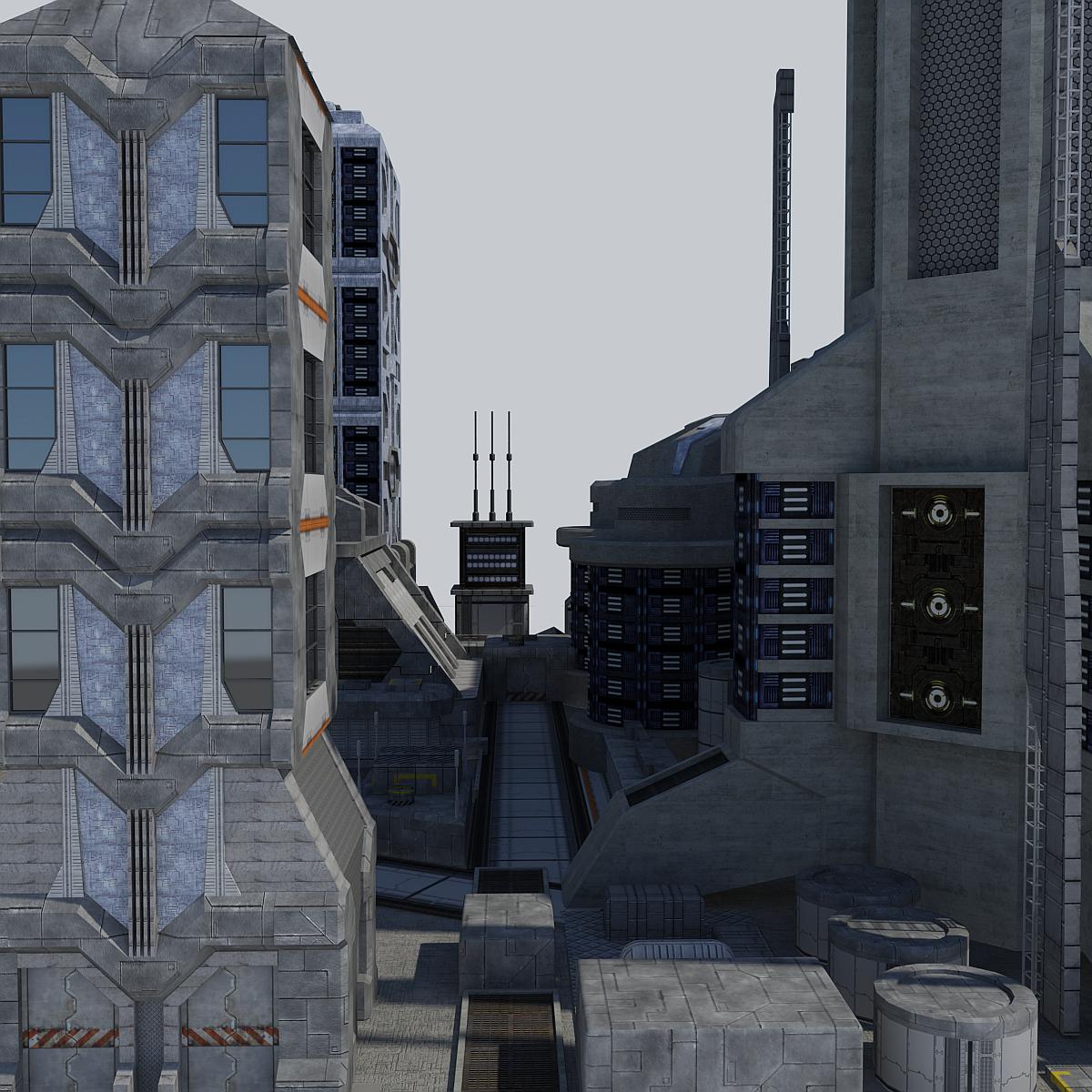 science fiction futuristic buildings obj