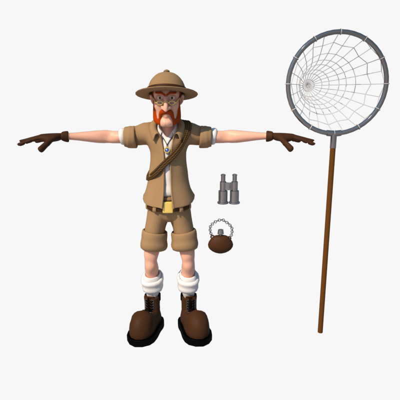 cartoon explorer character rigged 3d model