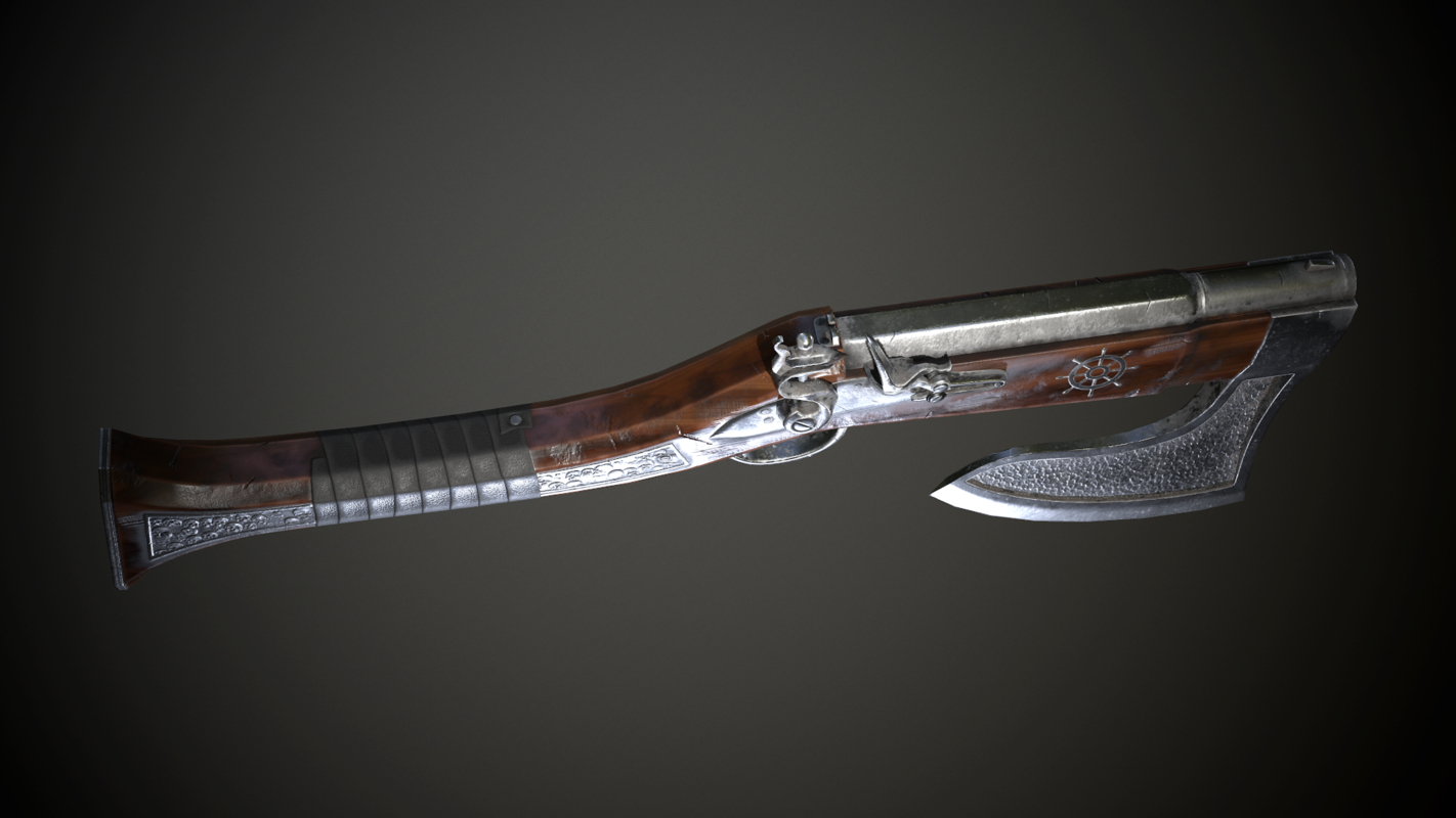 modelo 3d Flintlock Axe-Gun - modelo y texturas - TurboSquid 1086189