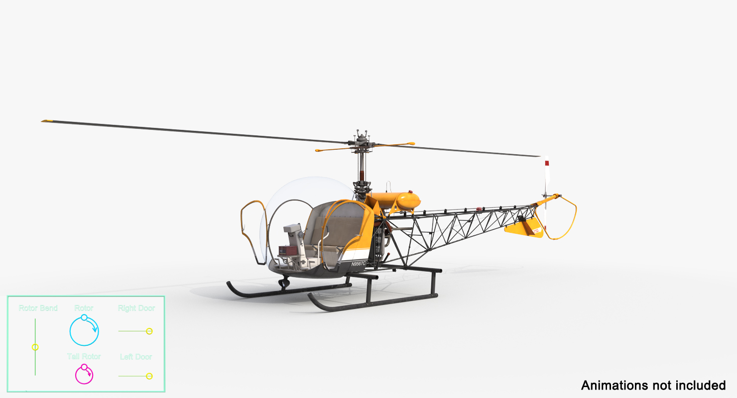 3d model light helicopter bell 47