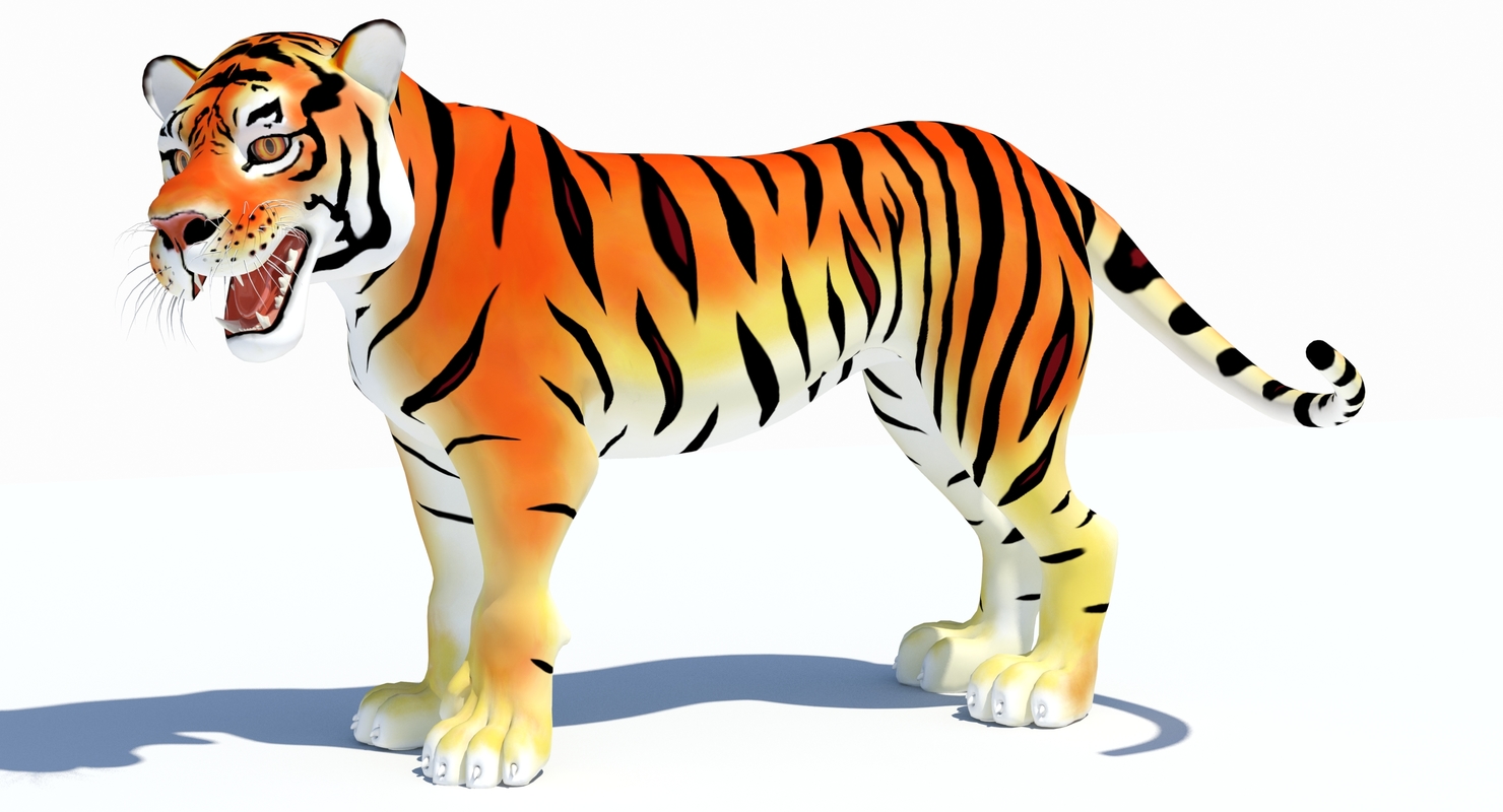 3d model cartoon tiger white natural