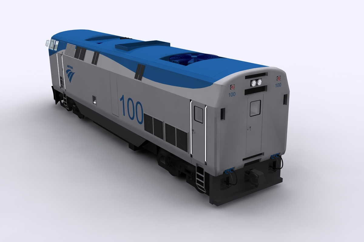 3d model of amtrak locomotive carriages