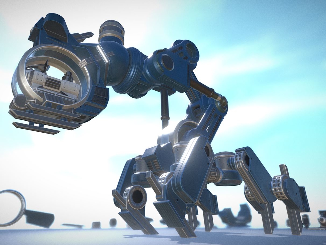 3d model walking mech neck blue