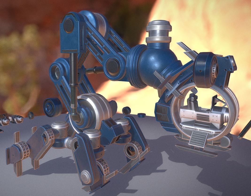 3d model walking mech neck blue