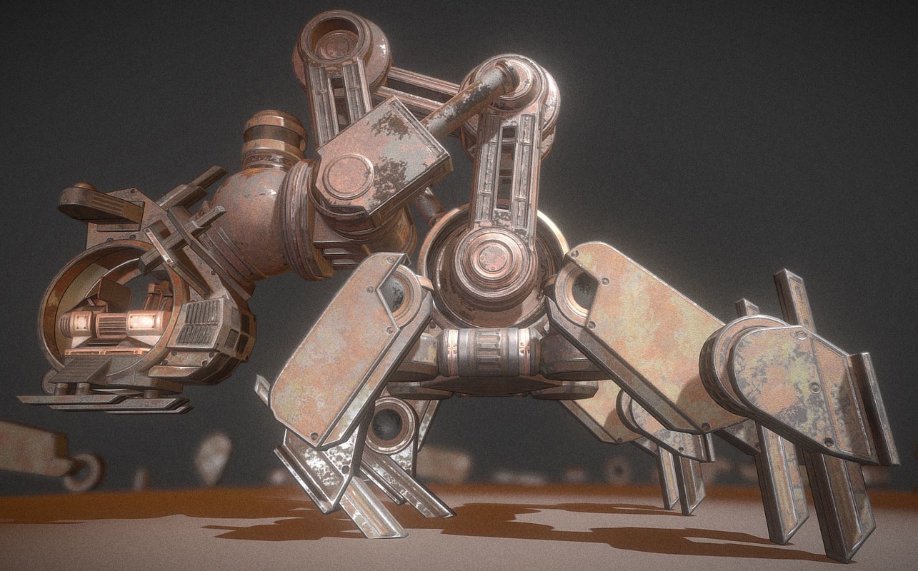 3d walking mech neck rusty model