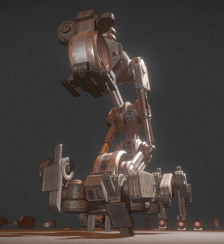 3d walking mech neck rusty model