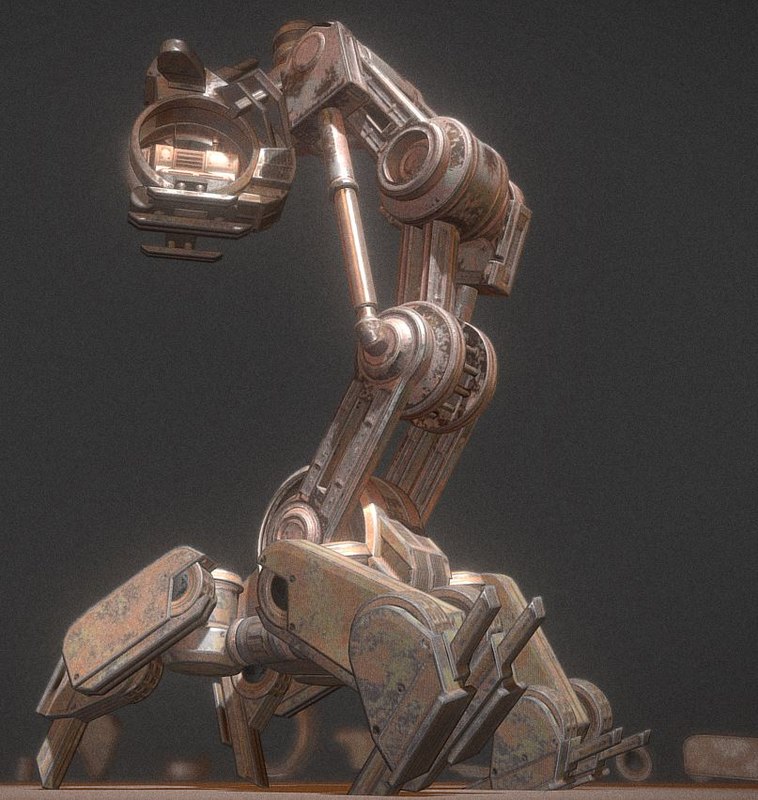 3d walking mech neck rusty model