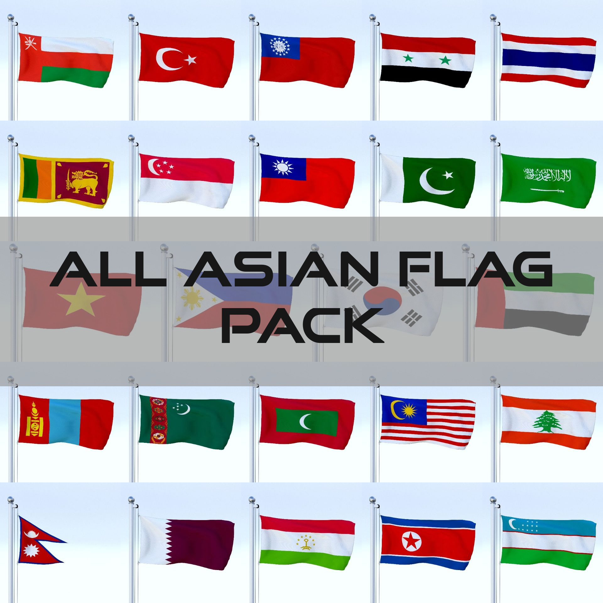 pack flags asian 3d model