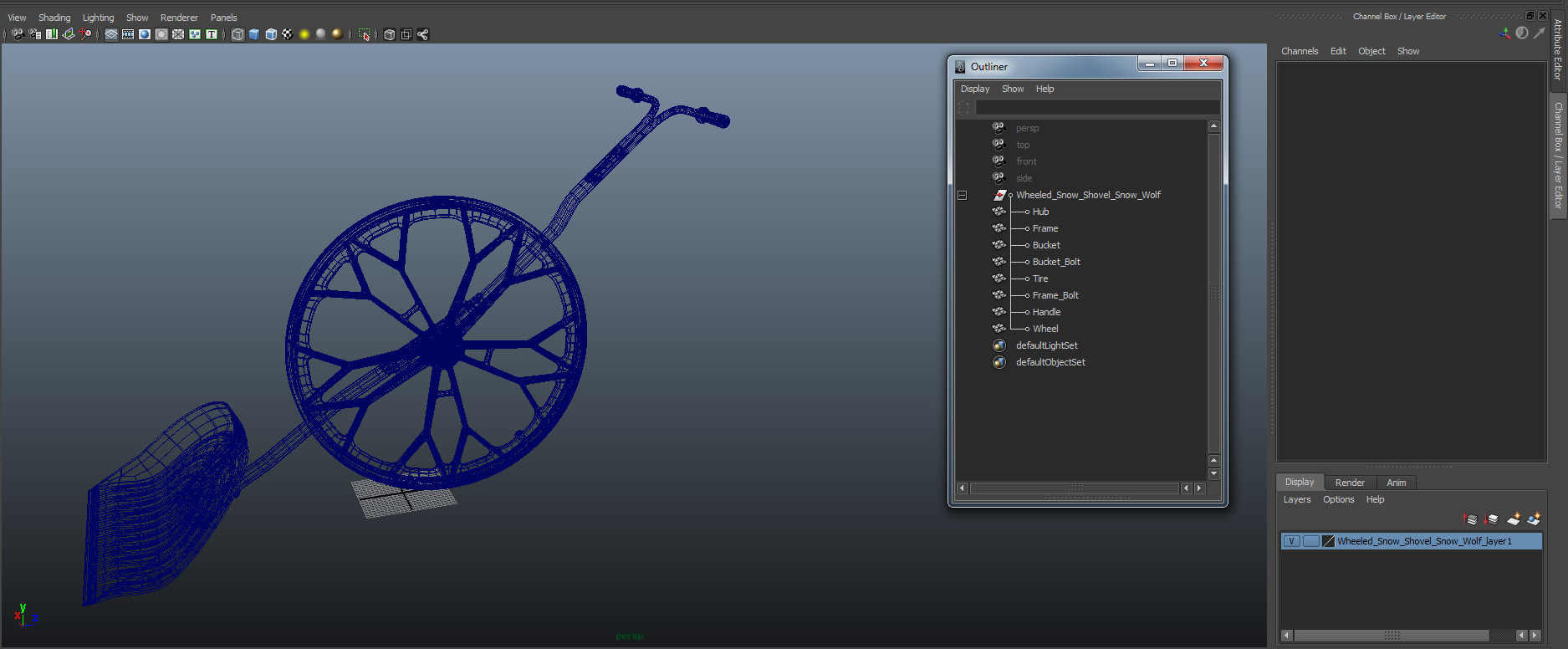 3d wheeled snow shovel wolf model