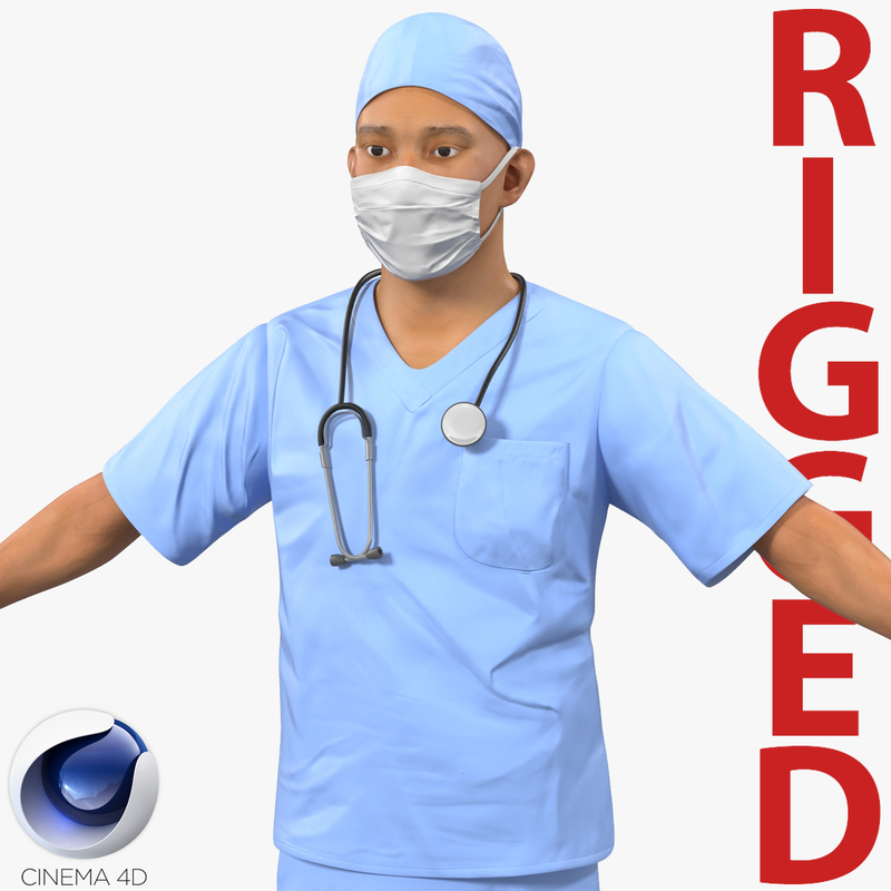 3d model male surgeon asian rigged