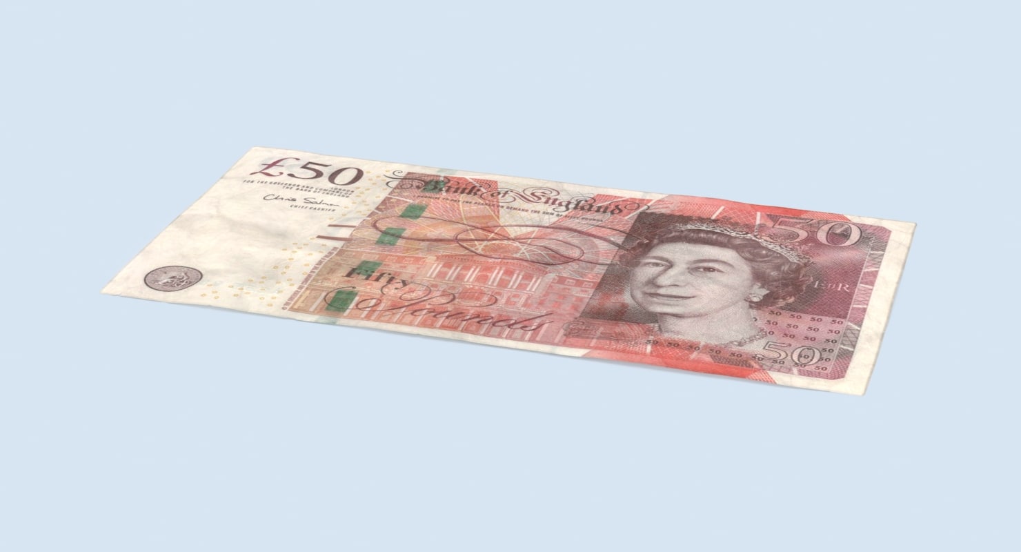 3d model 50 pound note distressed