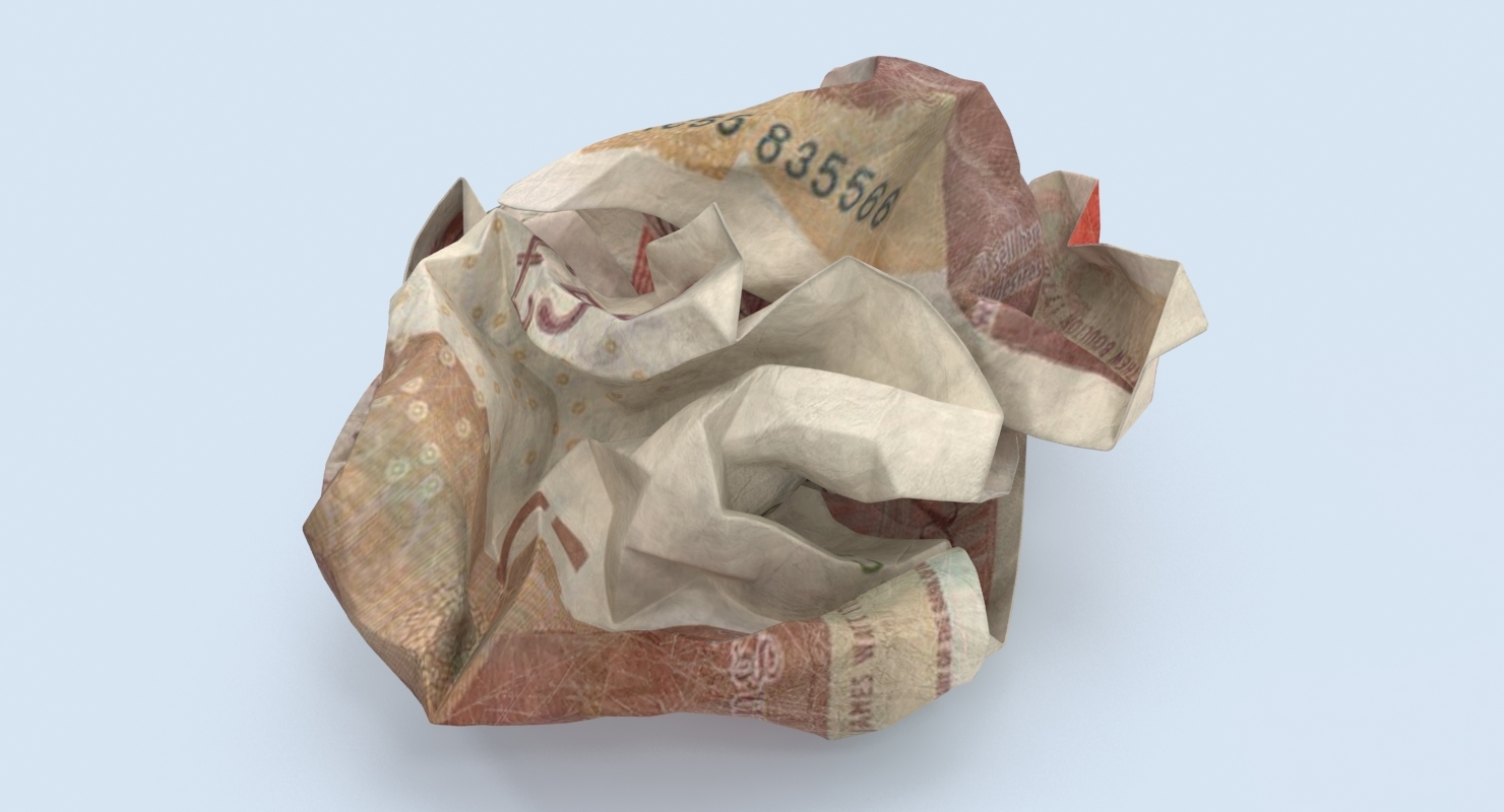 3d 50 pound note crumpled model