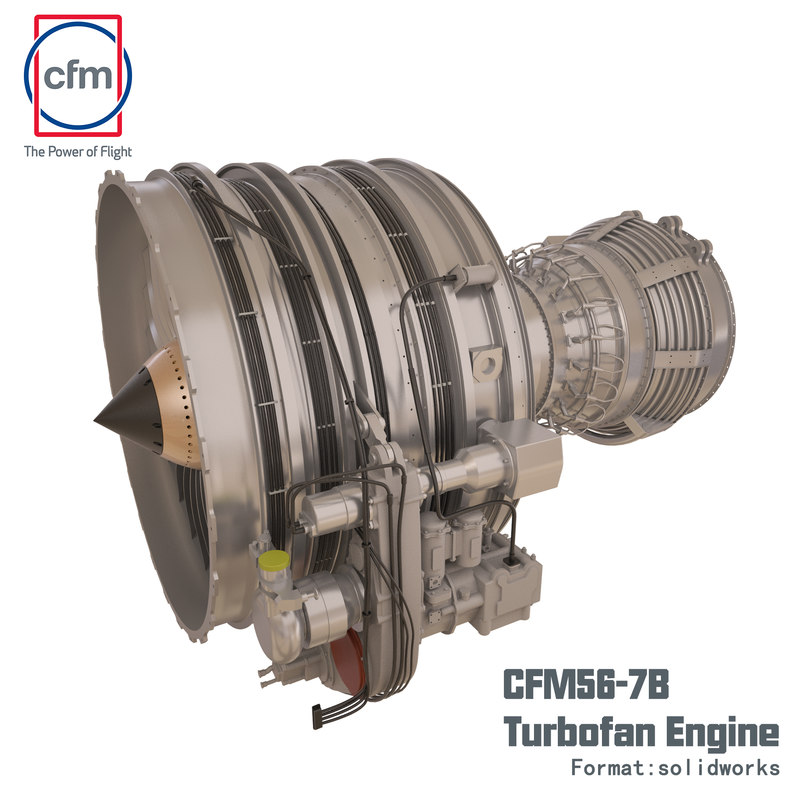 cfm56-7b engine solidworks complete 3d model