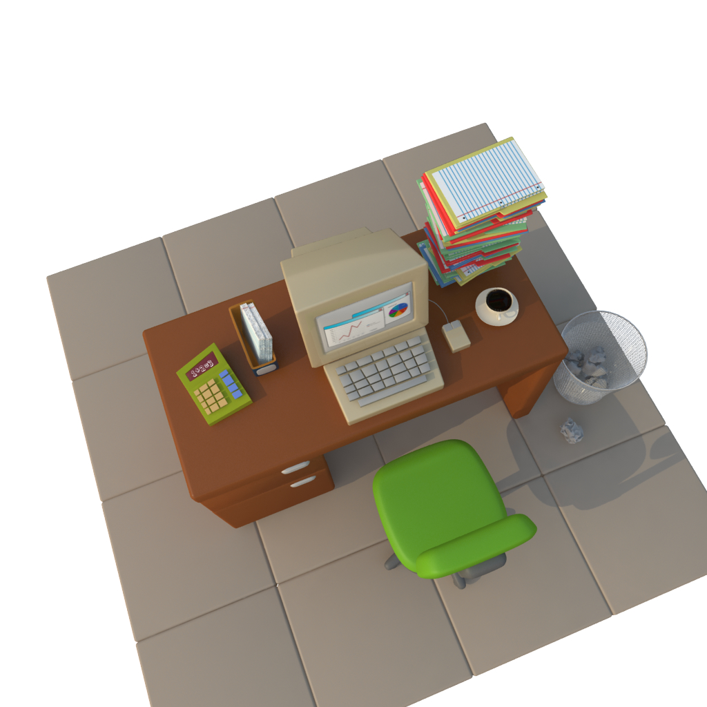 3d cartoon office desk model