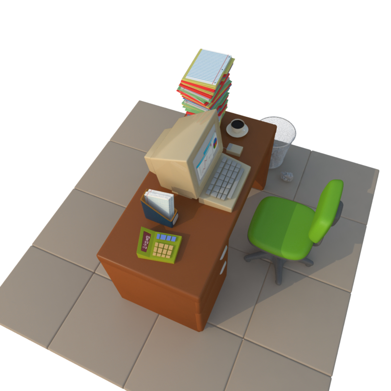 3d cartoon office desk model