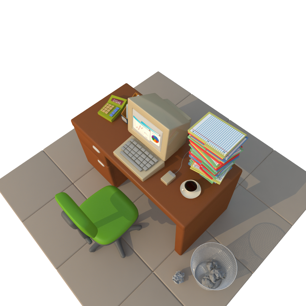3d cartoon office desk model