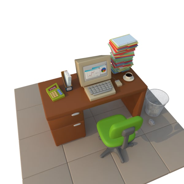 3d cartoon office desk model
