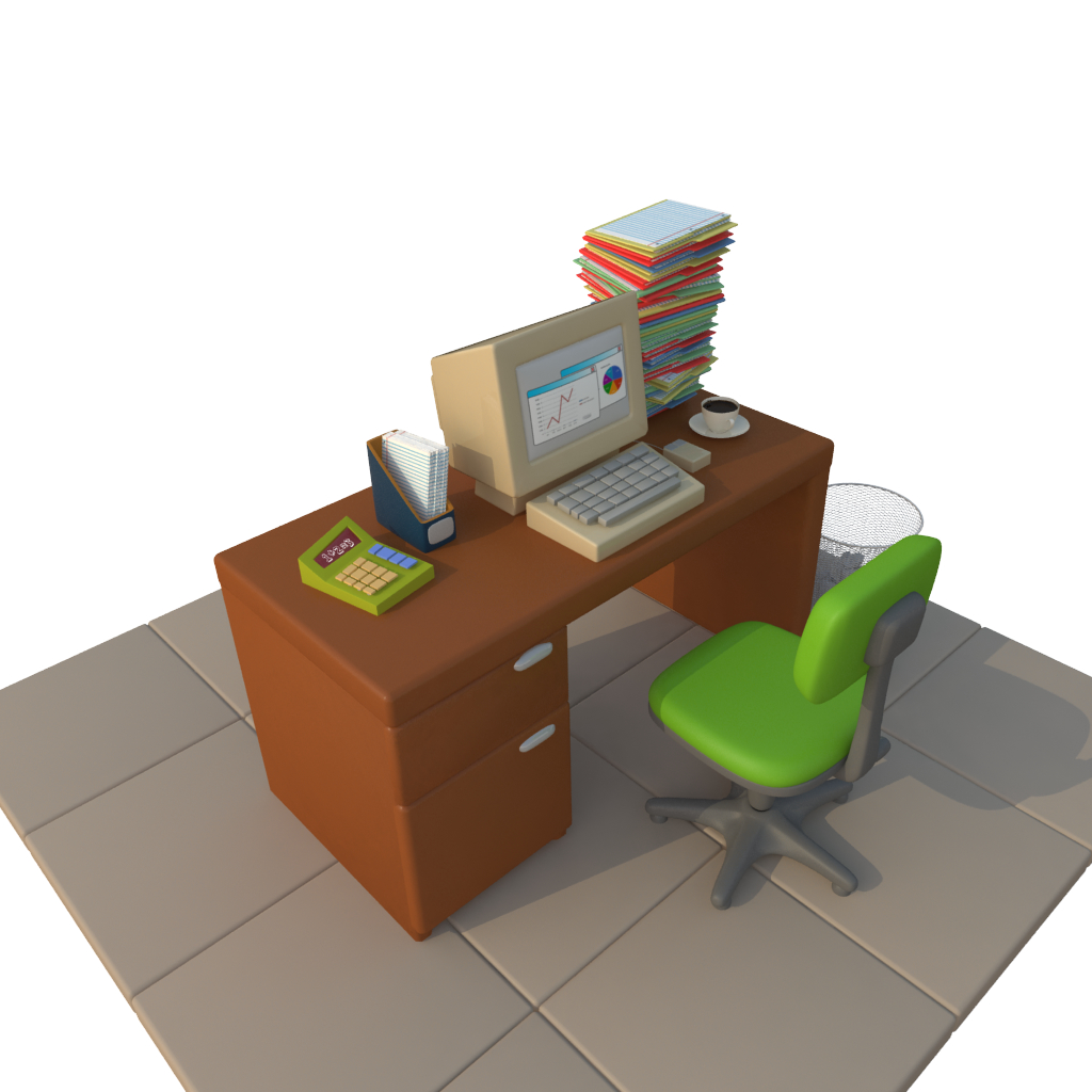 3d cartoon office desk model
