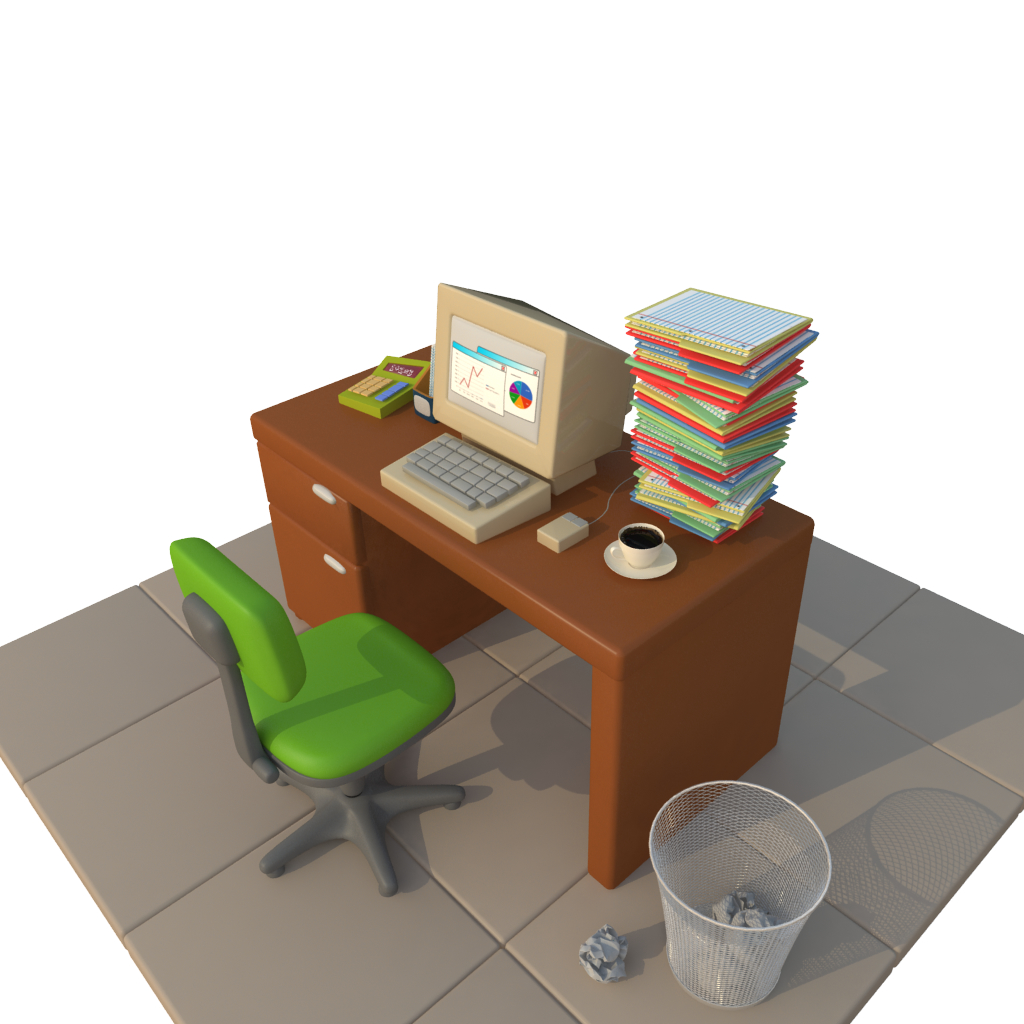 3d cartoon office desk model
