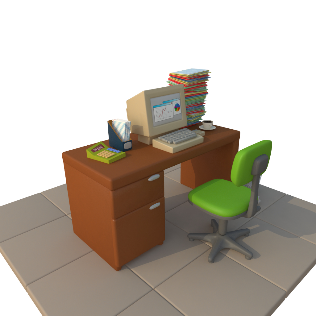 3d cartoon office desk model