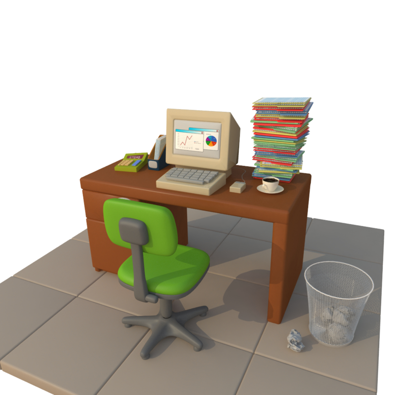 3d cartoon office desk model