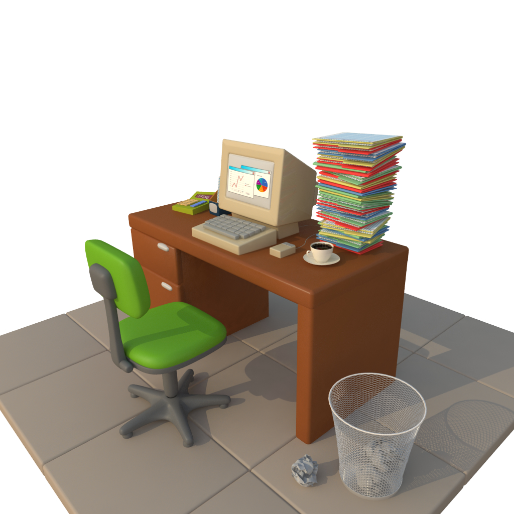 3d cartoon office desk model