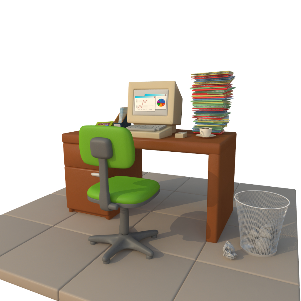 3d cartoon office desk model