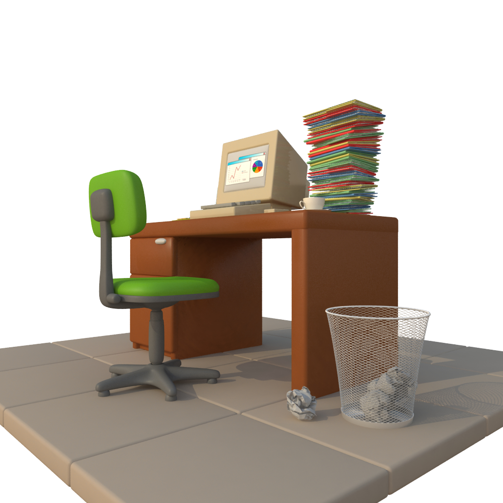 3d cartoon office desk model
