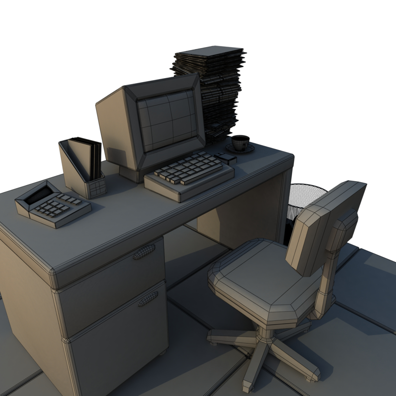 3d cartoon office desk model