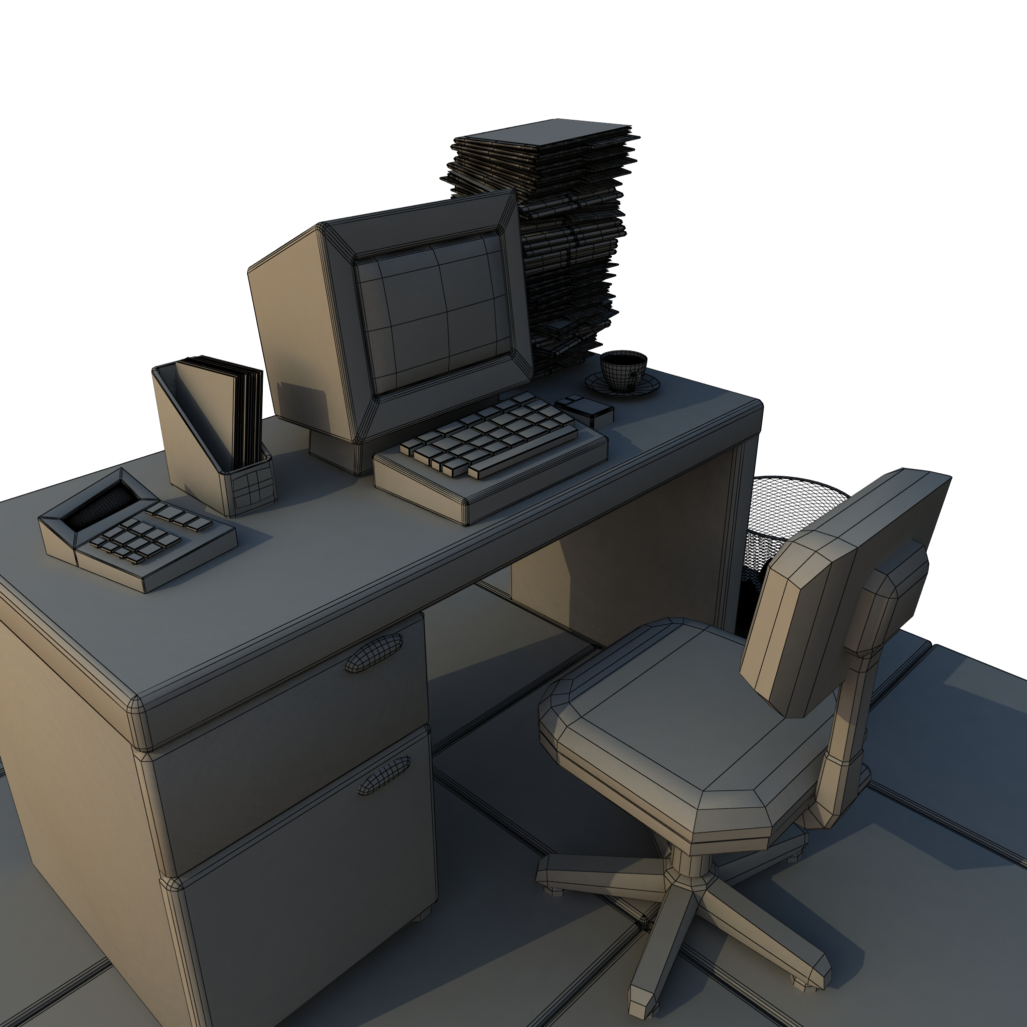 3d cartoon office desk model