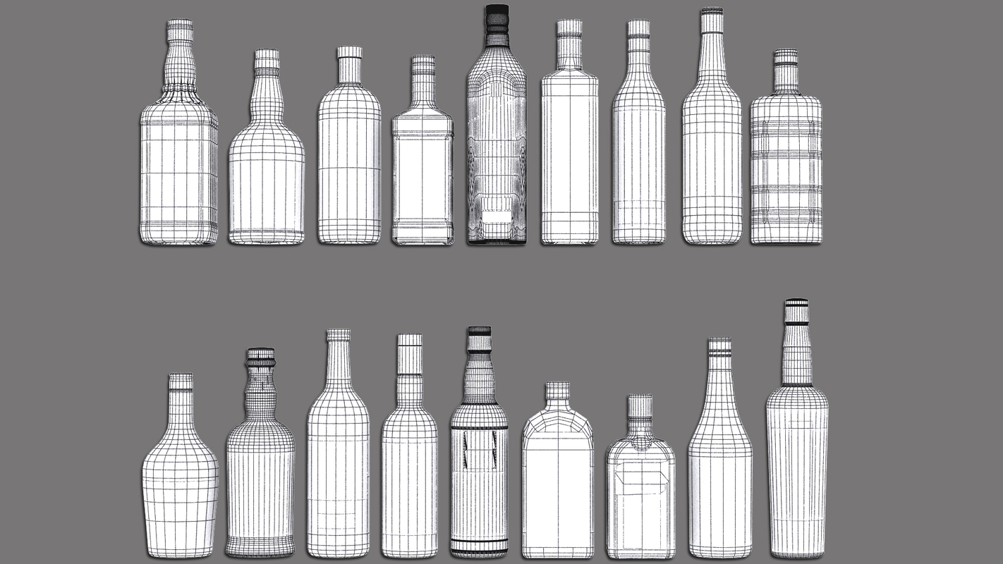 3d liquor bottles bar unit model