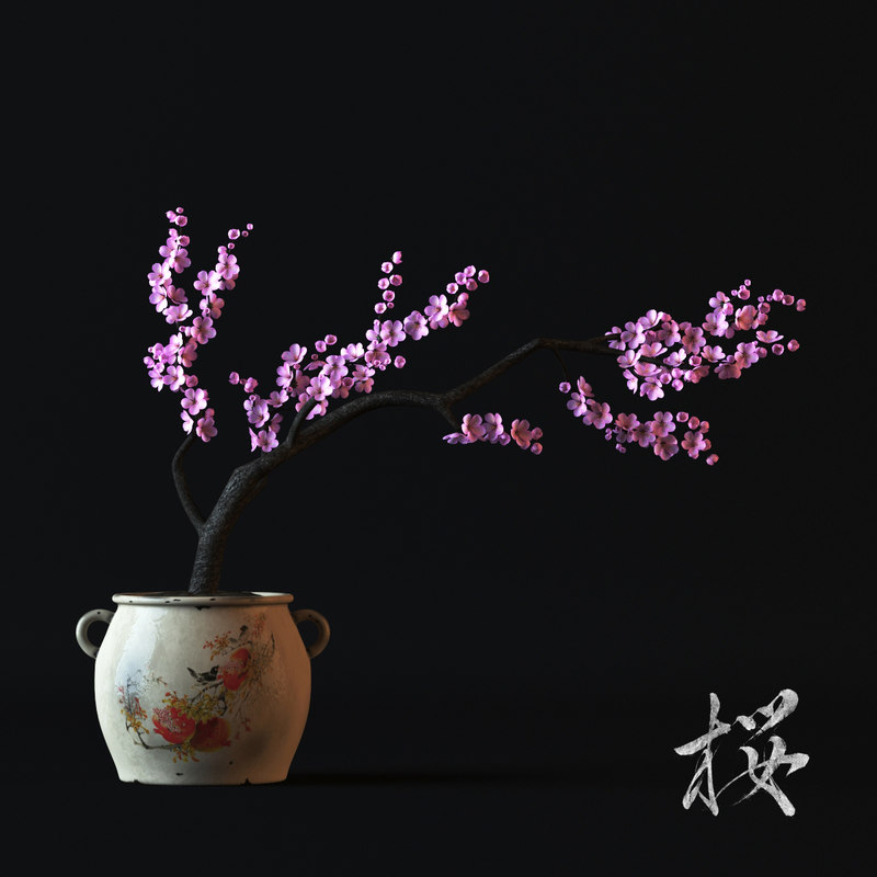 3d sakura japan flover pot