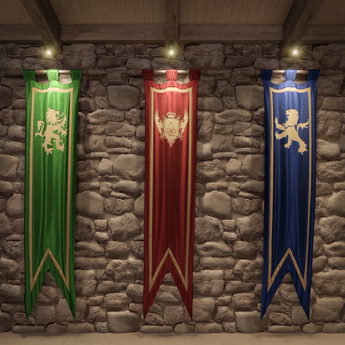 3d model medieval flags