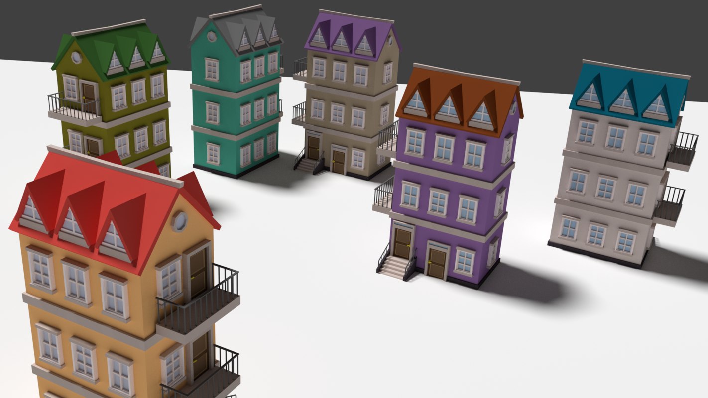 3d low-poly cartoon houses model