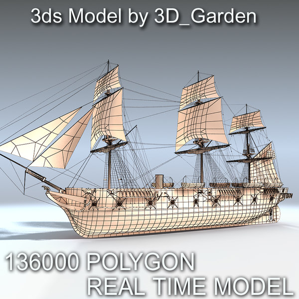 3d sail steam frigate