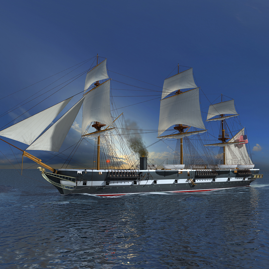 3d sail steam frigate