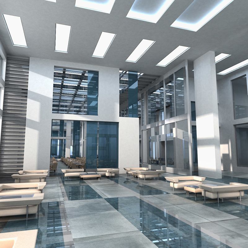 modern interior hall 3d max