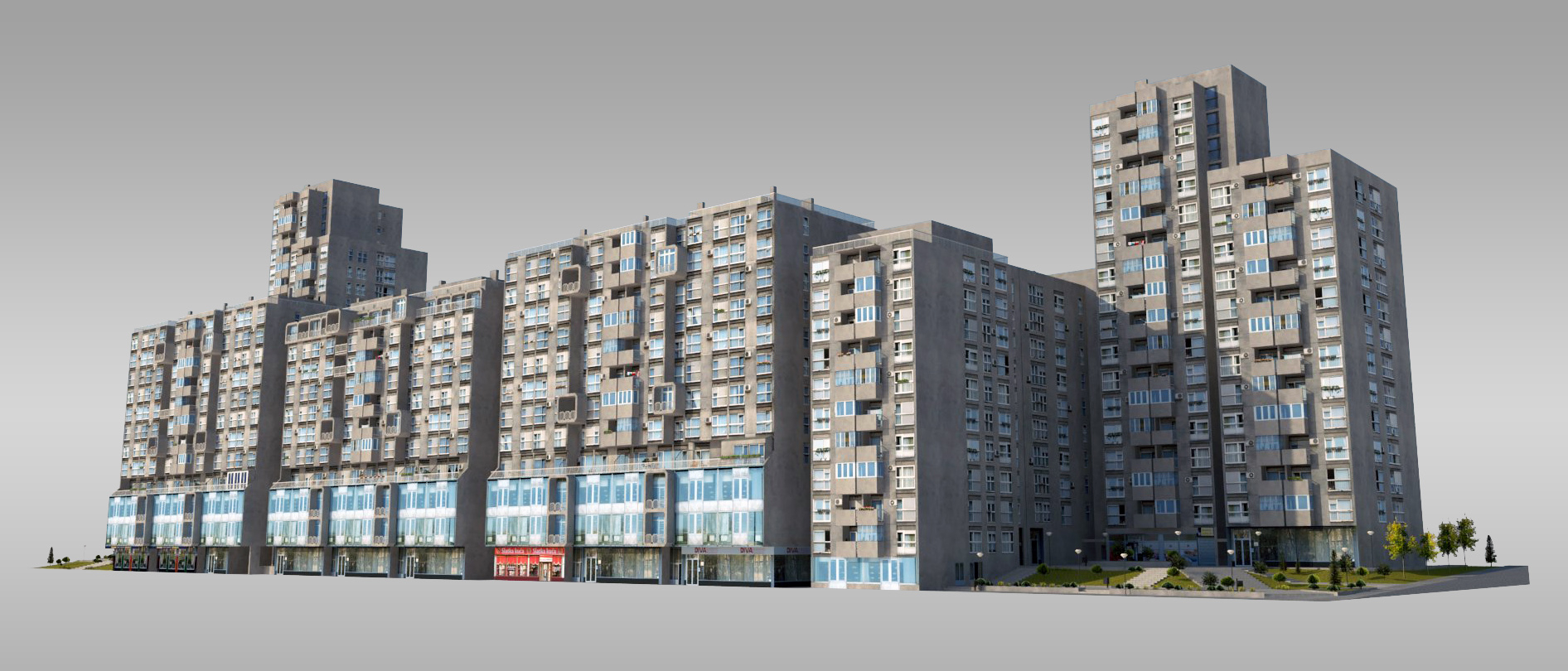 concrete complex residential 3d 3ds
