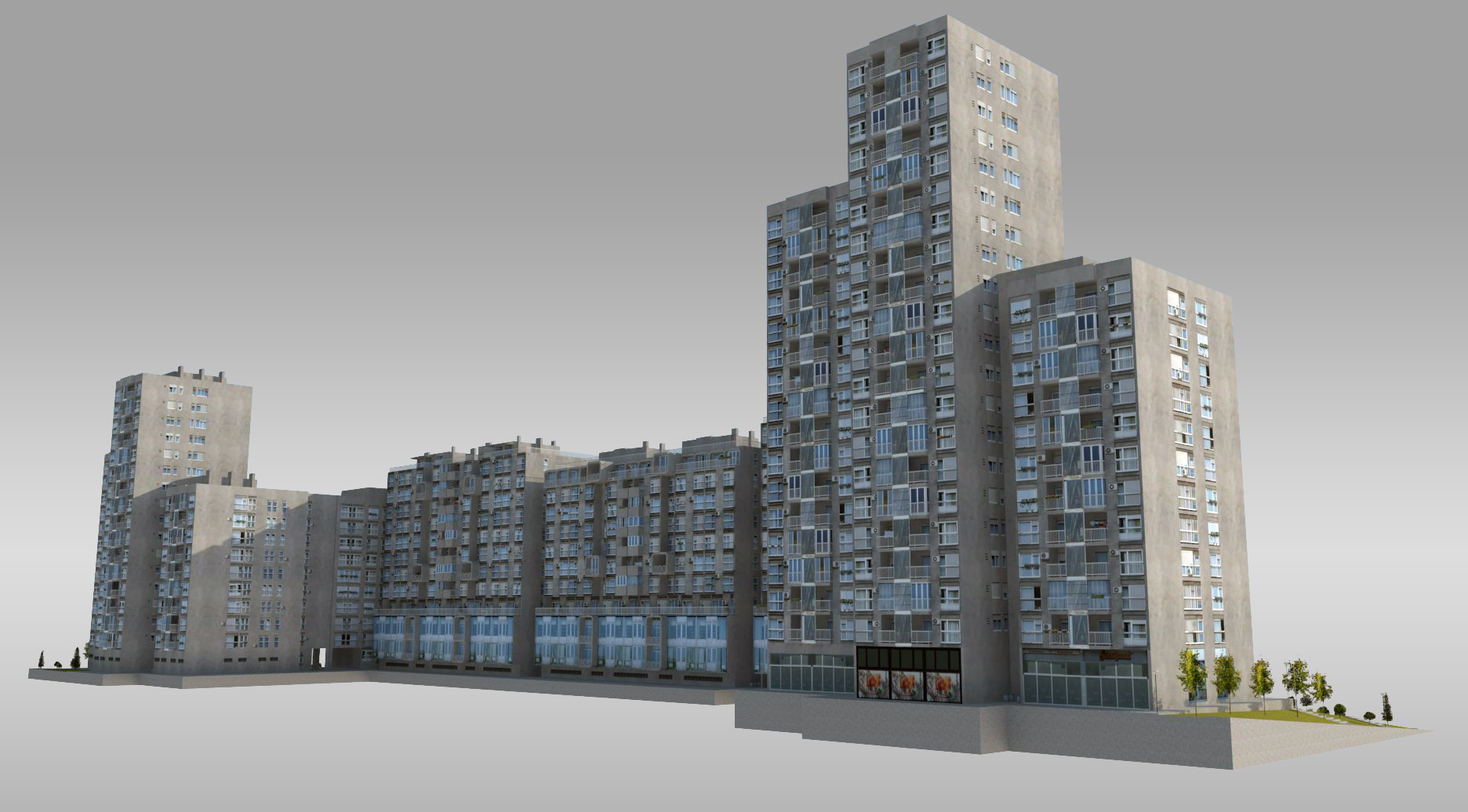 concrete complex residential 3d 3ds
