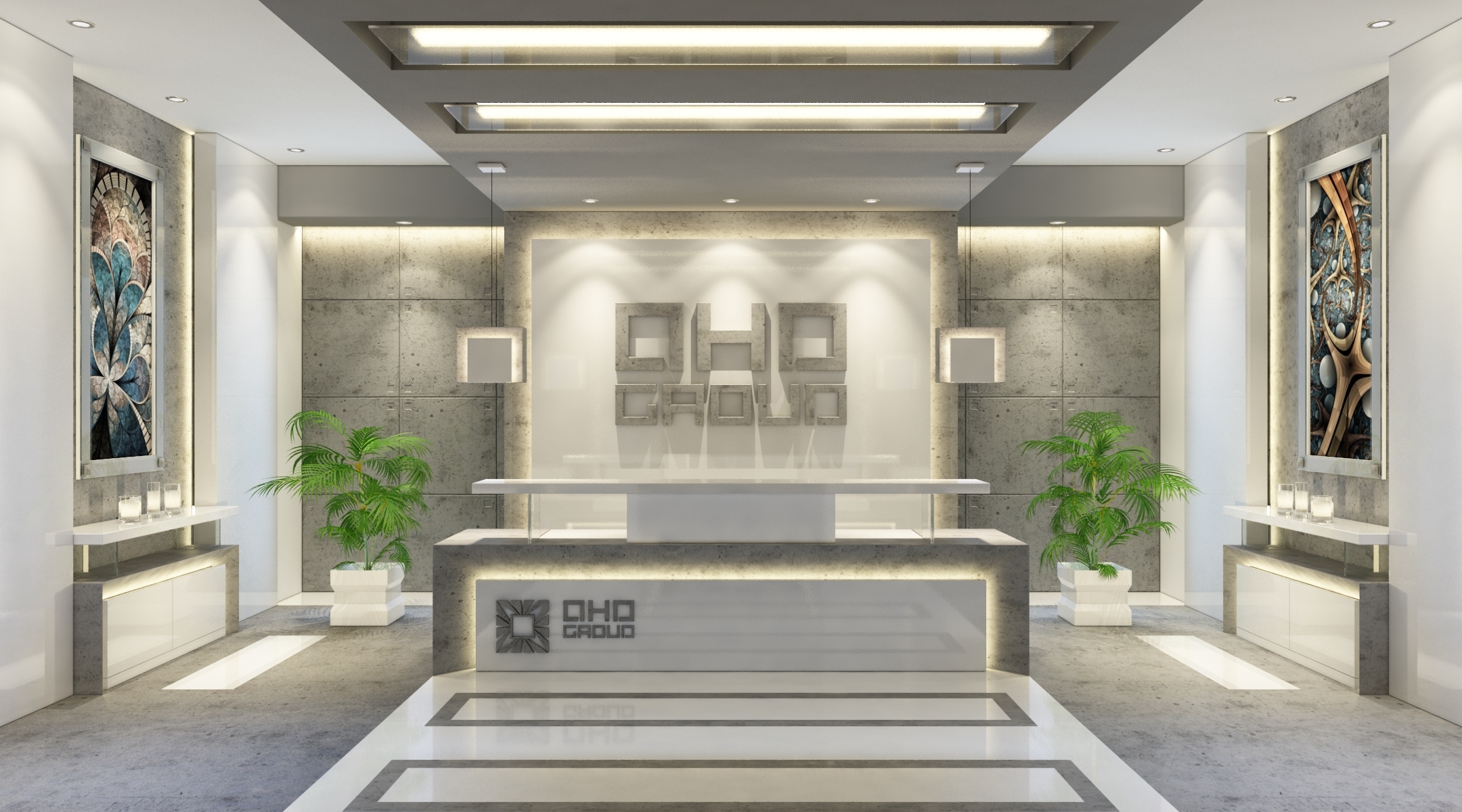 3d contemporary office reception lobby model